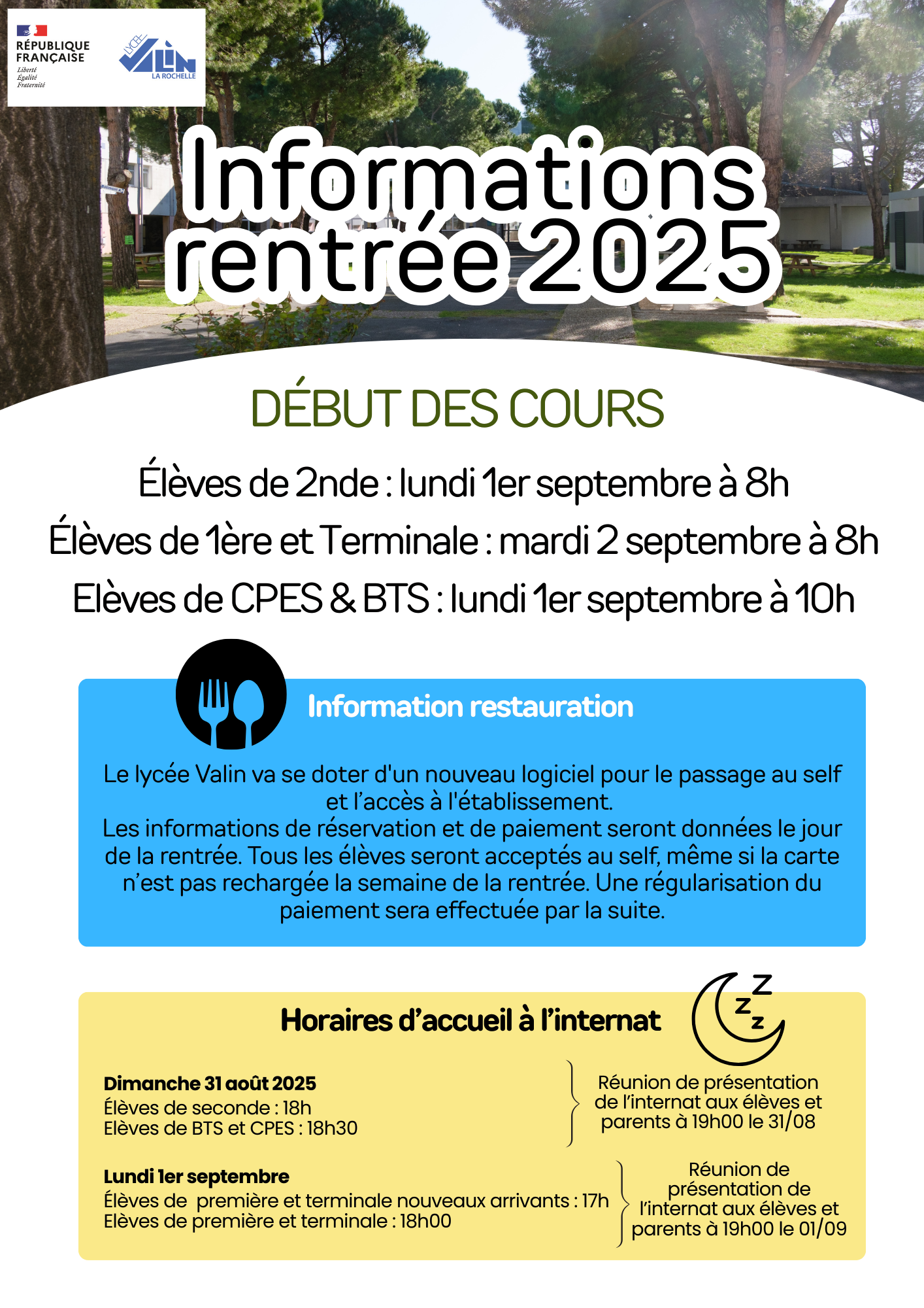 Informations de rentrée 2025 : lycée et internat – Lycée René-Josué VALIN